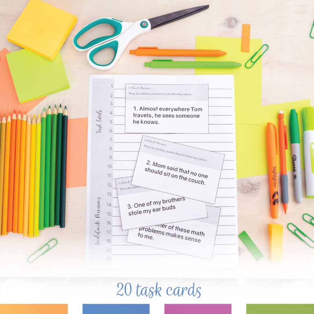 Indefinite Pronouns Task Cards | Pronoun Task Cards – Language Arts ...