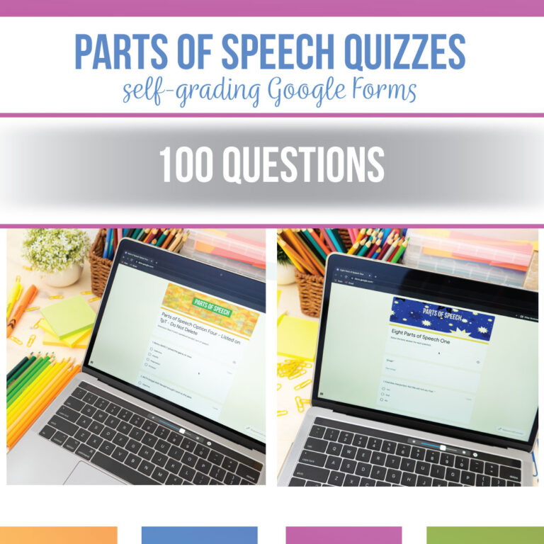 Parts of Speech Quizzes Bundle | Self-Grading Forms for 8 Parts of ...
