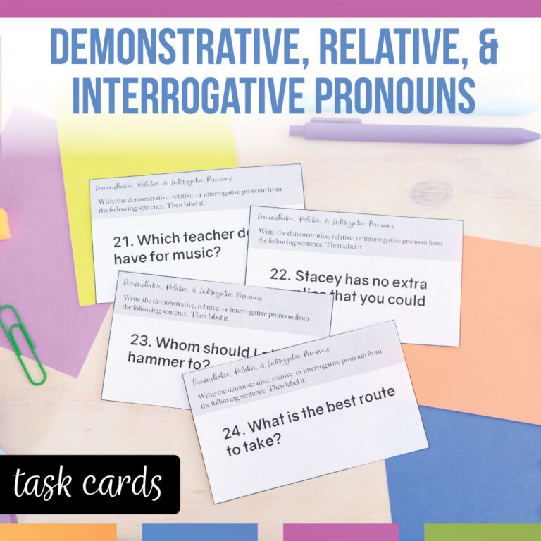 Demonstrative, Relative, and Interrogative Pronouns Task Cards ...