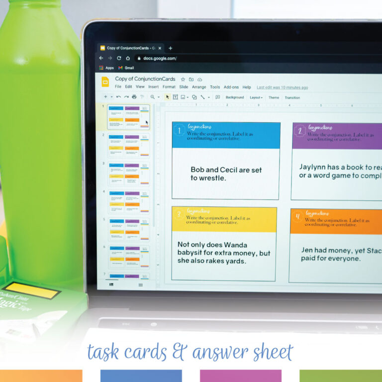 Coordinating & Correlative Conjunctions Task Cards Digital Grammar Task ...