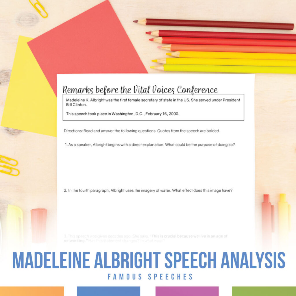Speech Analysis Activity | Analyze Madeleine Albright Vital Voices ...