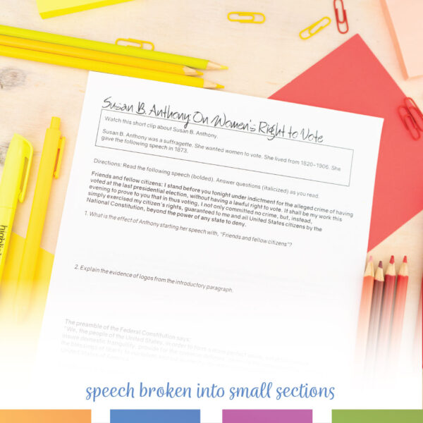 Speech Analysis Activity | Analyze Susan B. Anthony’s On Women’s Right ...
