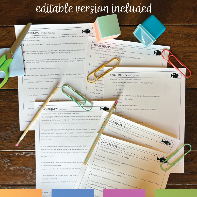 Two Friends by Guy de Maupassant Vocabulary, Quiz, Mentor Sentences ...